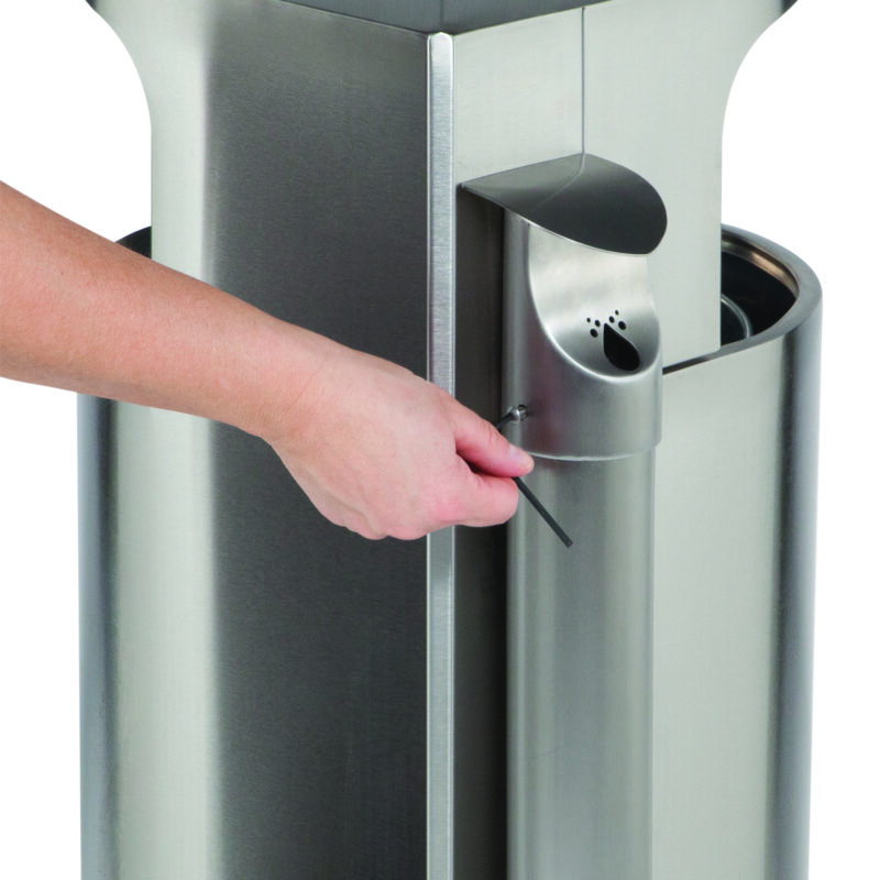 Stainless Steel Waste Container with attached Cigarette Receptacle