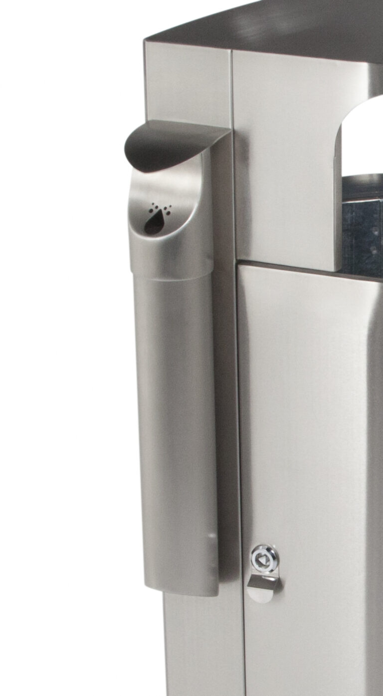 Stainless Steel Waste Container with attached Cigarette Receptacle