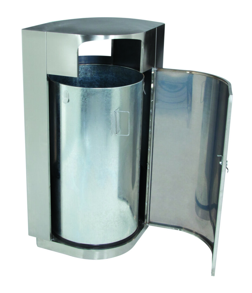 Stainless Steel Waste Container with attached Cigarette Receptacle