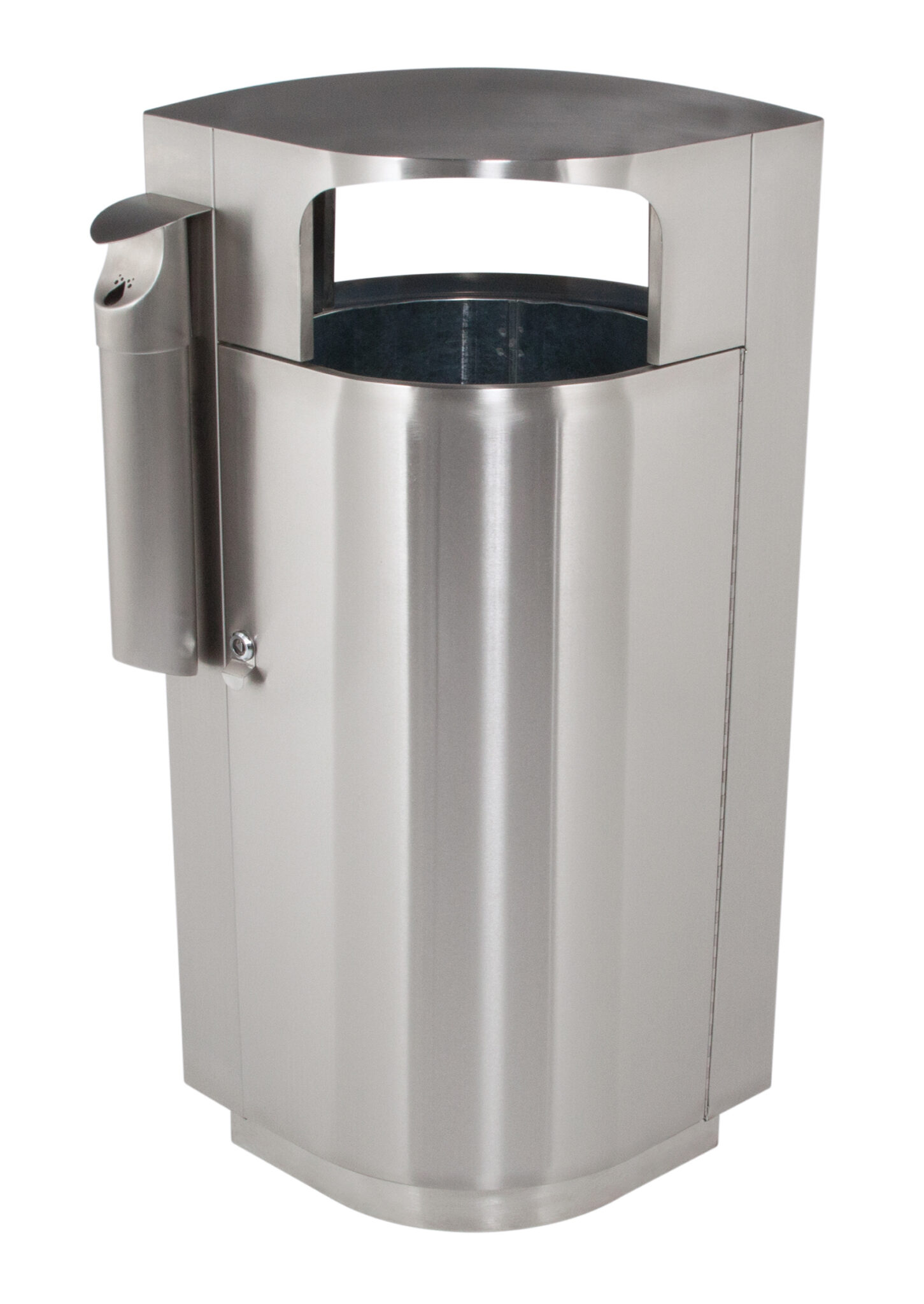 Stainless Steel Waste Container with attached Cigarette Receptacle